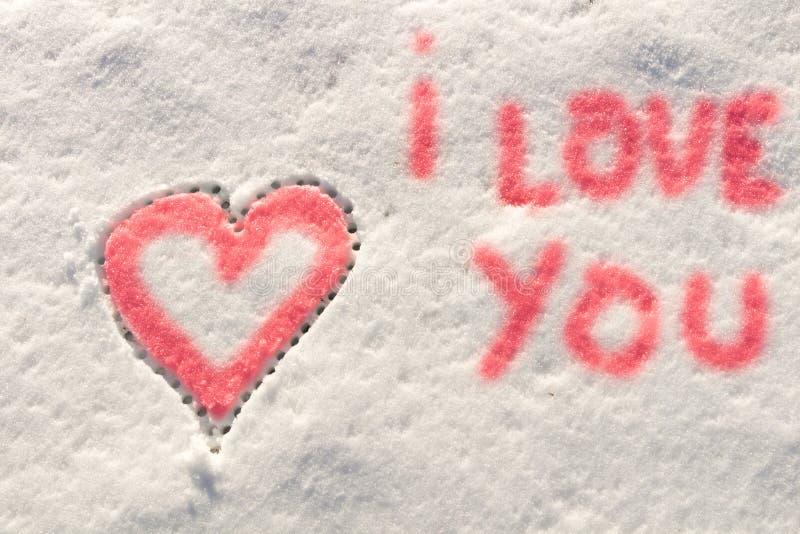 I Love You with Heart Sign Writing on the Snow. Stock Image - Image of ...
