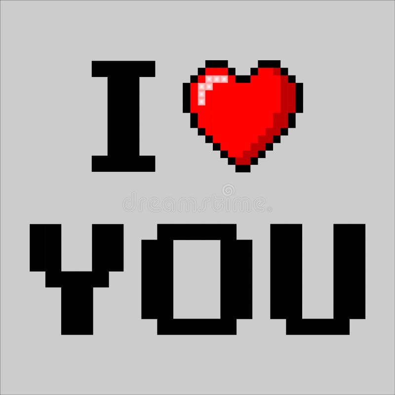 Pixel Art I Love You Heart And Text Set Banners Stock Illustration ...