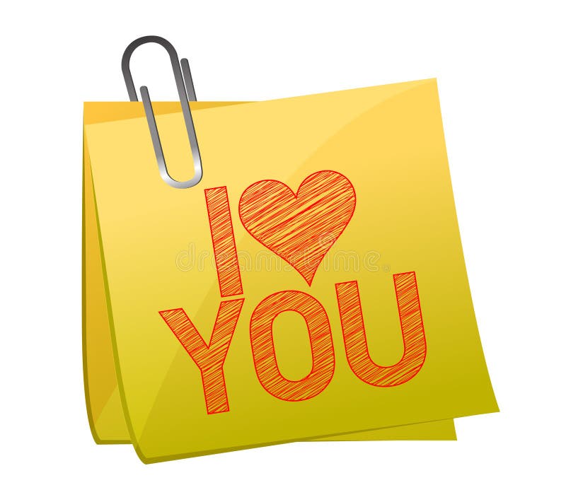 I love you on a post it stock illustration. Illustration of words ...