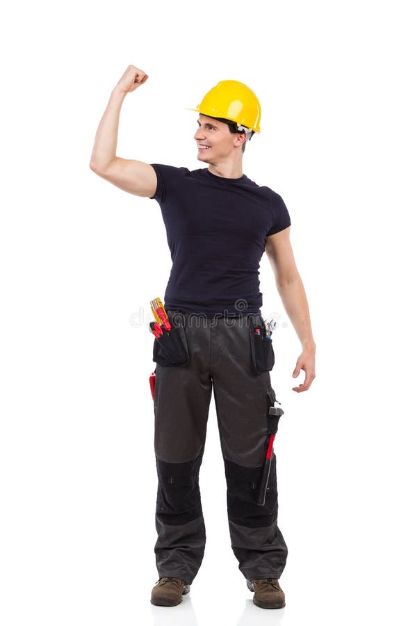 Shouting Construction Worker Jumping Stock Image - Image of shouting ...