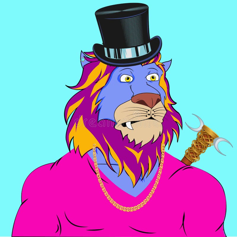 Pink Lion Nft Character Design in Illustration Stock Illustration ...