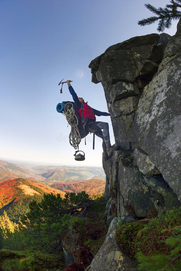 Trekking in the Mountains with a Huge Backpack Stock Photo - Image of ...