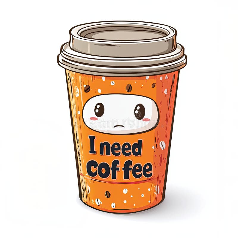 I Need Coffee Cup with Cute Chibi Style Face Expressing Need for ...
