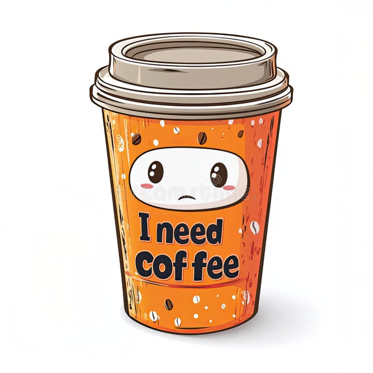 I Need Coffee Cup with Cute Chibi Style Face Expressing Need for ...