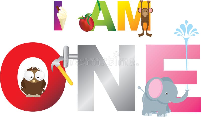 I am one card stock vector. Illustration of animals, letters - 20029116