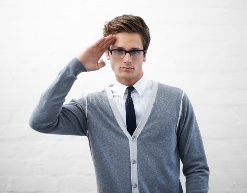 I Salute Your Technical Knowledge. a Handsome Young Nerd Saluting You ...