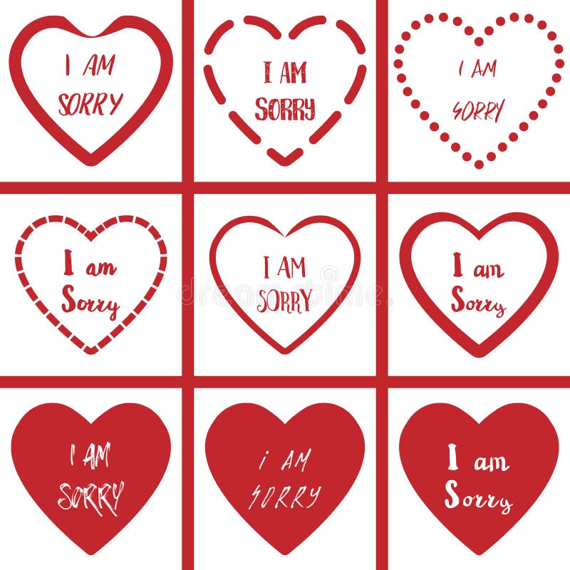I am Sorry with Heart Shape Symbol on White Background Set Stock Vector ...