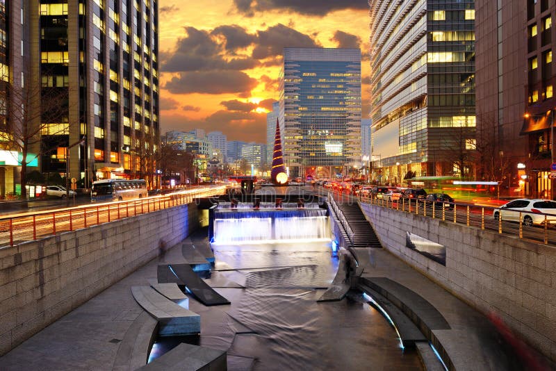 I Stadens Centrum Seoul Sydkorea Cityscape Arkivfoto - Bild av afton ...