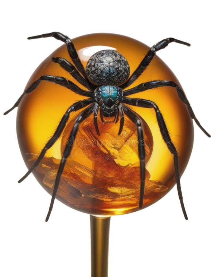 Surreal Art with Trapped Spider in an Amber Piece on a White Background ...