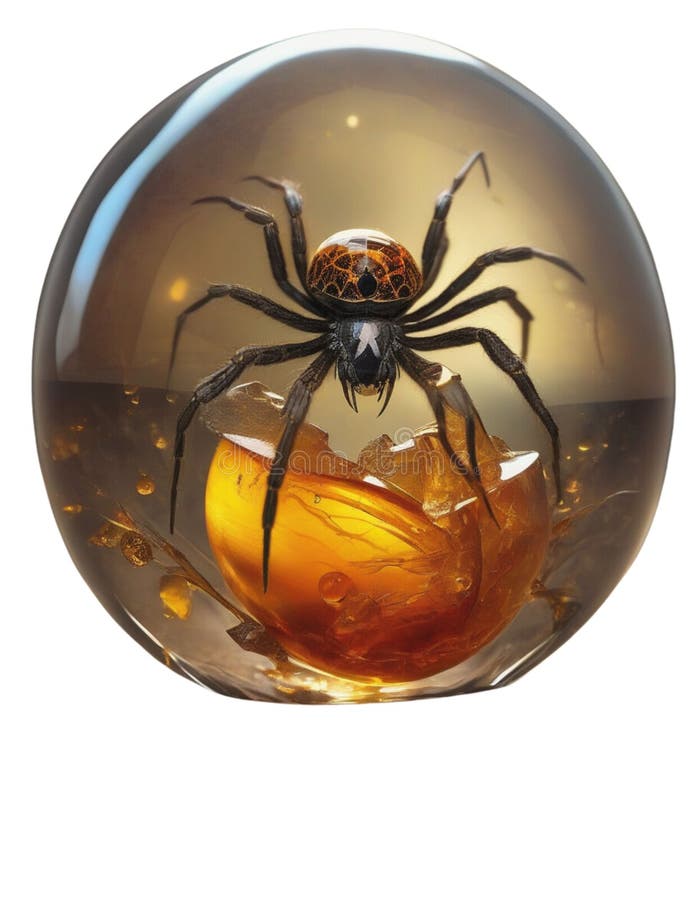 Surreal Art with Trapped Spider in an Amber Piece on a White Background ...