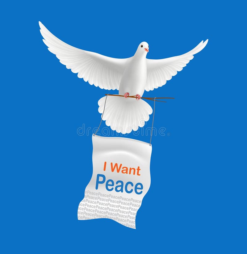 Flying Pigeon with I Want Peace Banner. No War Message Stock Vector ...
