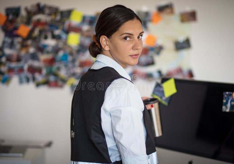 FBI woman works on a case stock photo. Image of computer - 218127468