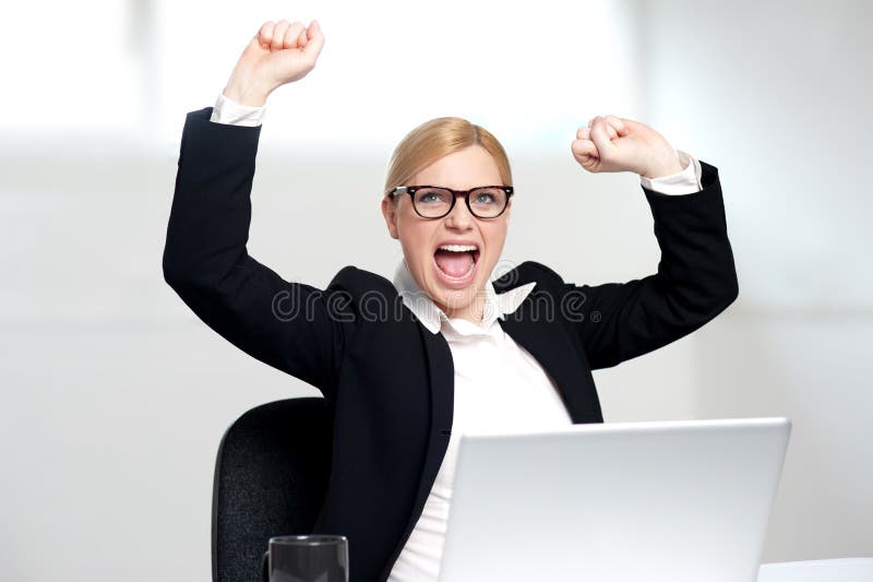 Happy Business Woman in Office Rejoicing Success Stock Image - Image of ...