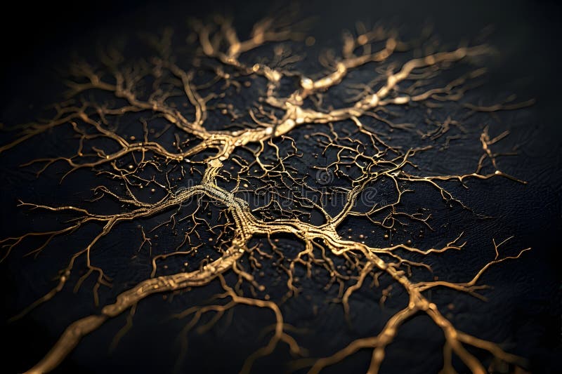 Golden Neural or Root Network in Abstract Style on Dark Background ...
