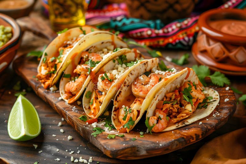 Ia Generated. Assortment of Delicious Authentic Tacos Stock ...