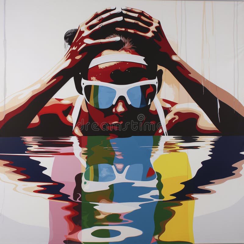 Ia Generated.Illustration of a Swimmer in Full Concentration before or ...