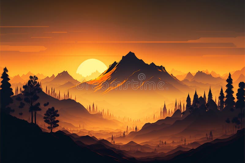 AI Generated a Misty Landscape Formed by the Silhouettes of Multiple ...