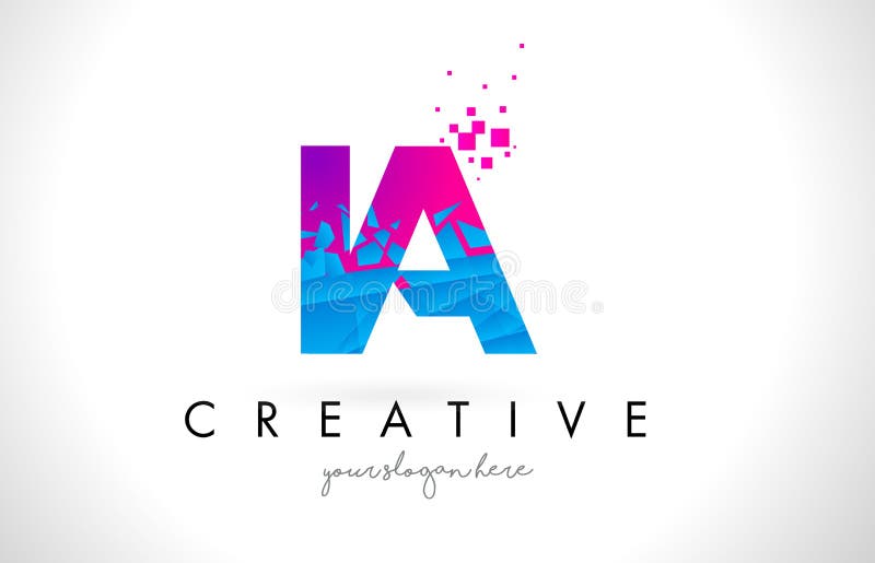 IA I a Letter Logo with Shattered Broken Blue Pink Texture Design ...