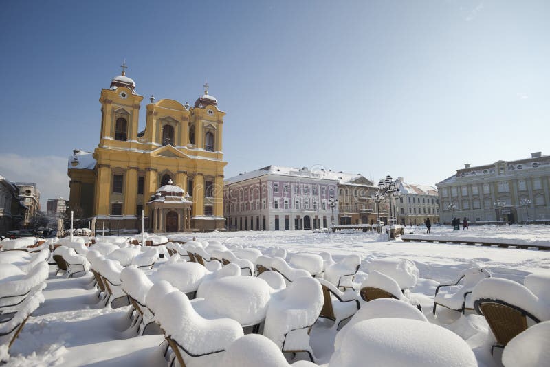 Union Square of Timisoara Catholic Dome on Winter Editorial Image ...