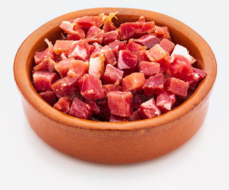 Iberian Ham Serrano Cut Cubes Diced Isolated White Background Stock ...