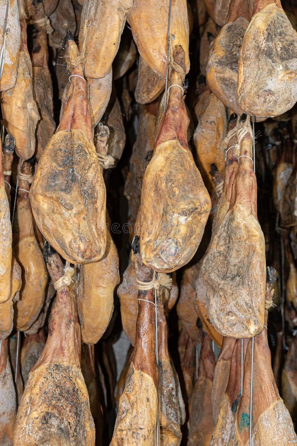 Iberian Hams Hanging in the Drying Room Stock Image - Image of factory ...