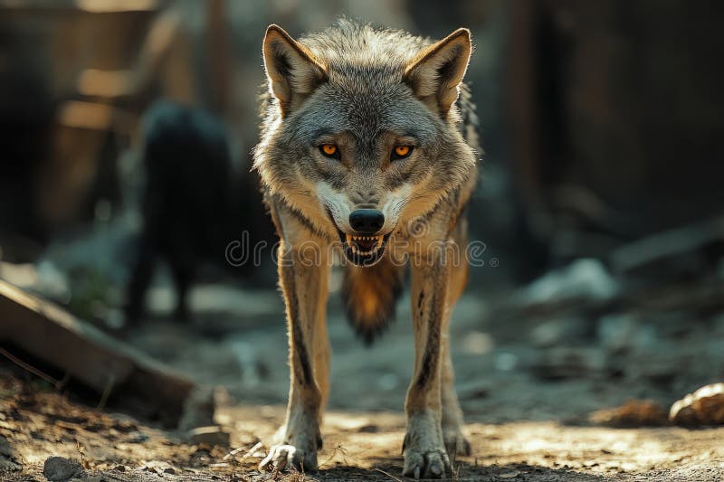 Iberian Wolf Snarling and Showing Teeth in the Forest Stock Photo ...