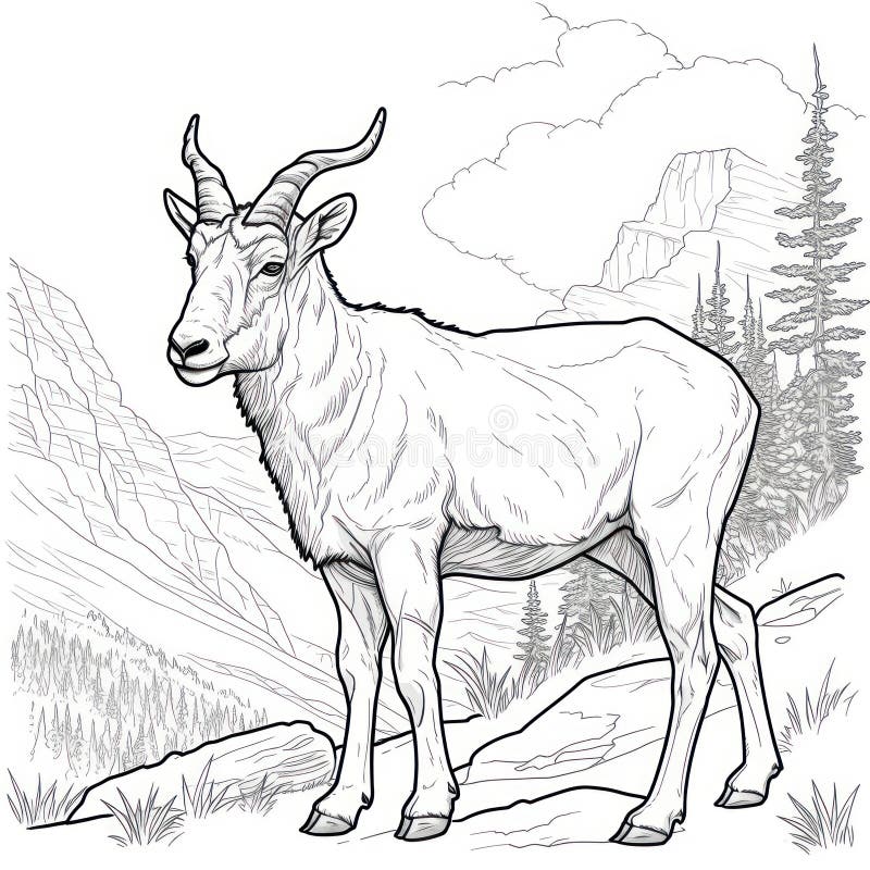 Ibex Drawing Coloring Book Page Stock Illustration - Illustration of ...