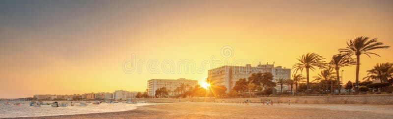 Ibiza island sunset view stock image. Image of reflection - 44292227