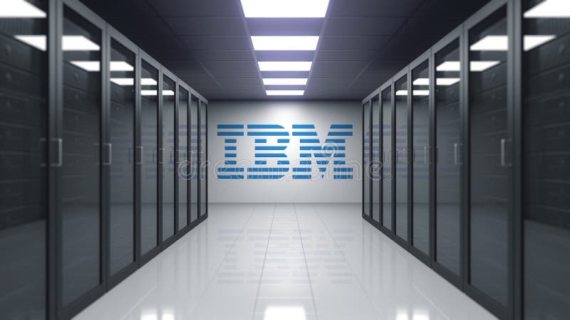 IBM Logo on the Wall of the Server Room. Editorial 3D Rendering ...