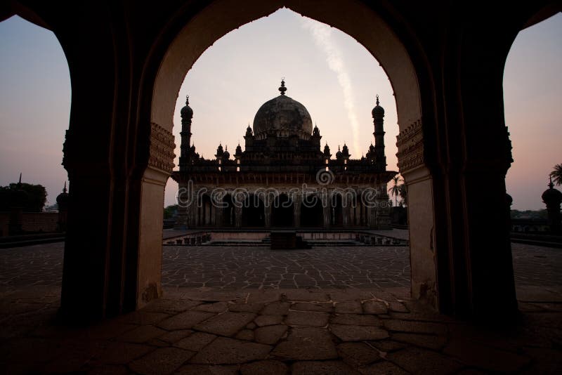 Ibrahim Rauza Framed Mausoleum Stock Photo - Image of india ...