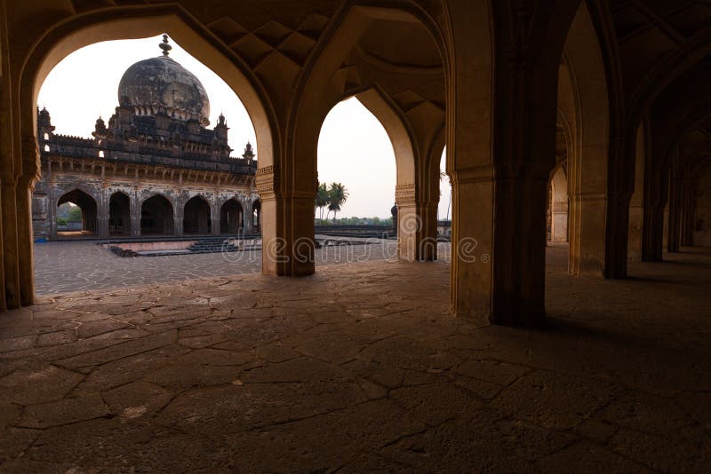 Ibrahim Roza Rauza Mausoleam Arches Framed Stock Photo - Image of ...