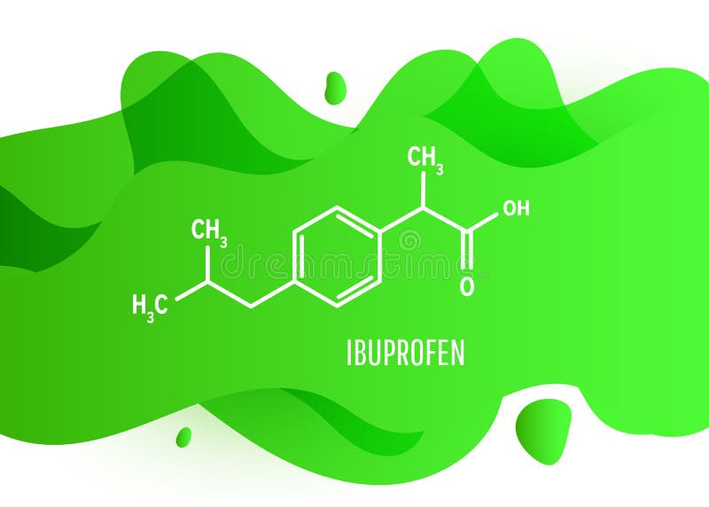Ibuprofen Chemical Molecule Structure with Green Liquid Fluid Gradient ...