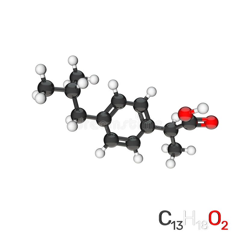 Ibuprofen Molecule. Isolated Molecular Model. 3D Rendering Stock ...