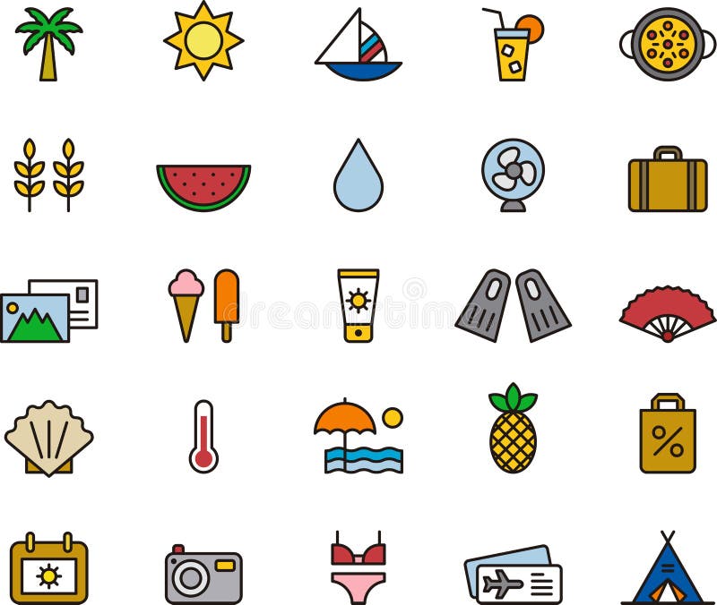 Été Et Pictogrammes De Plage Illustration de Vecteur - Illustration du ...