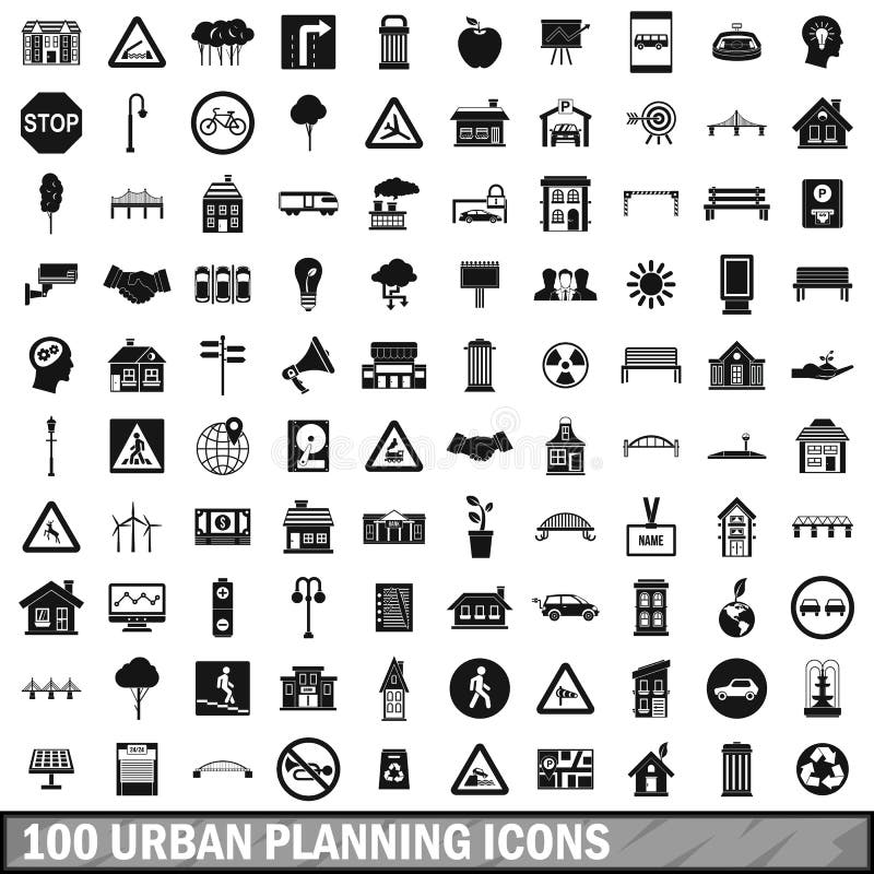 100 Icônes D'urbanisme Réglées, Style Simple Illustration de Vecteur ...