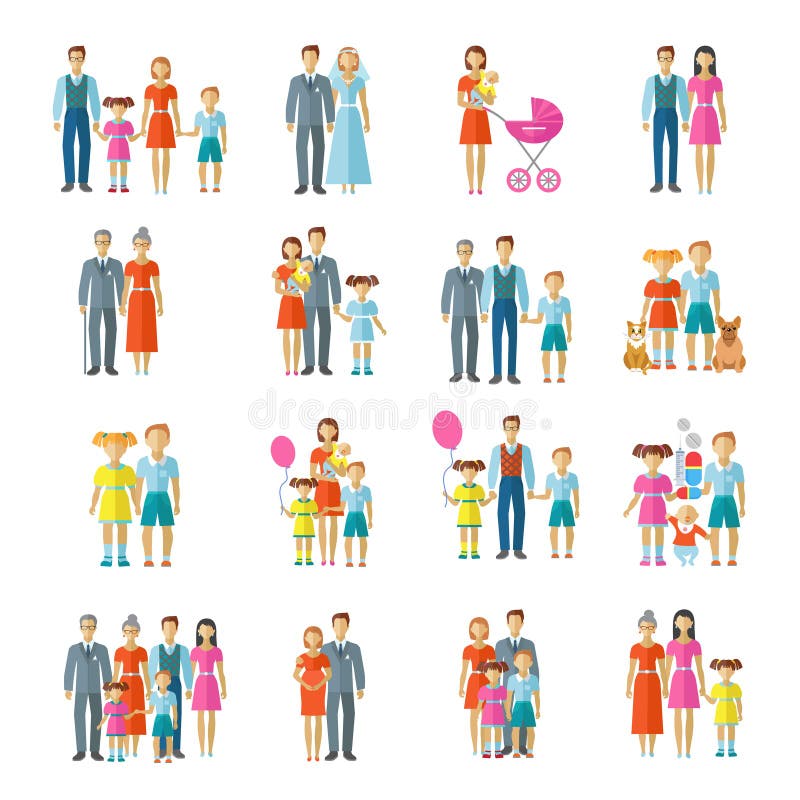Icônes de Famille Flat illustration de vecteur. Illustration of mari ...