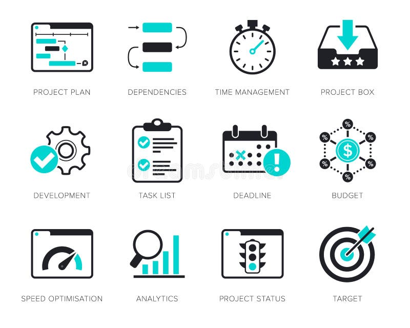 Ensemble D'icône De Gestion Des Projets Les Divers Symboles Pour ...