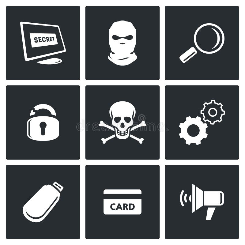 Icônes De Pirate Informatique En Noir Et Blanc Illustration Stock ...