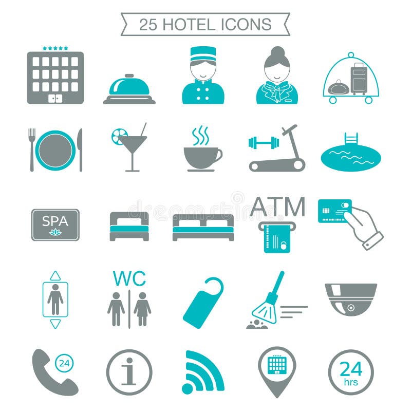 Ensemble De Ligne D'icônes D'hôtel Service Hôtelier Logo, Glyphs Et ...