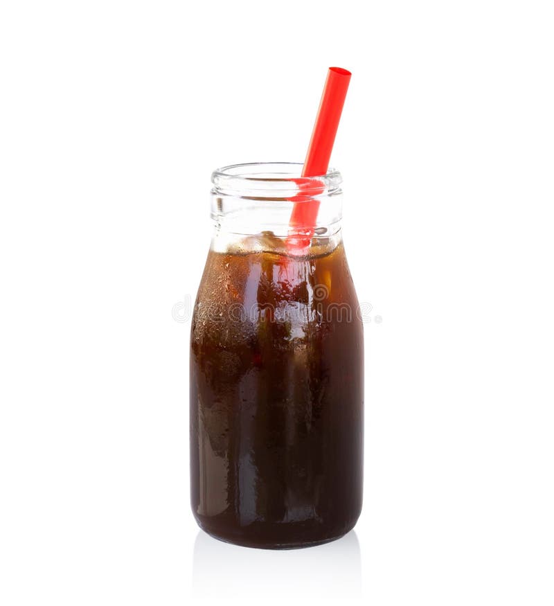 Ice of Americano in Glass Bottle Isolated on White Background Stock ...