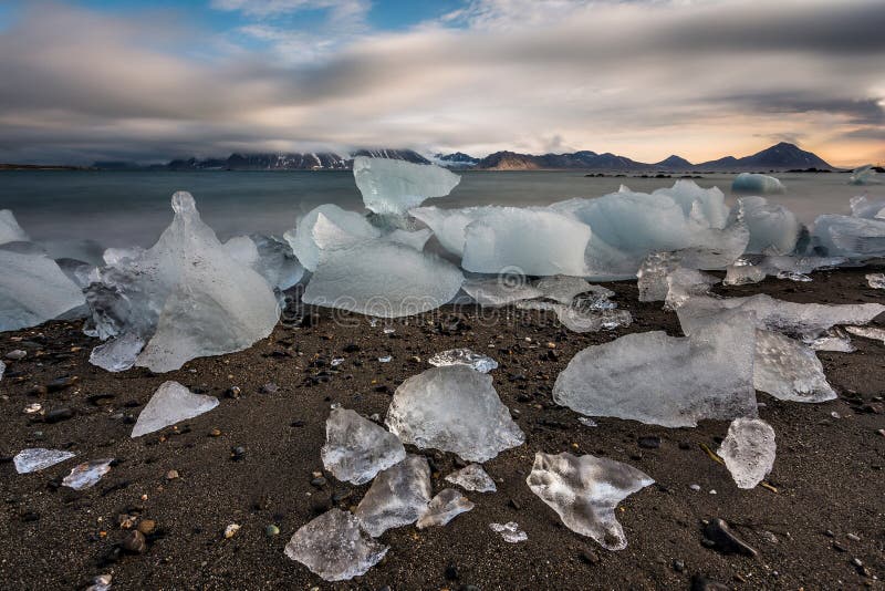 Ice on the Arctic Beach - Spitsbergen, Svalbard Stock Photo - Image of ...