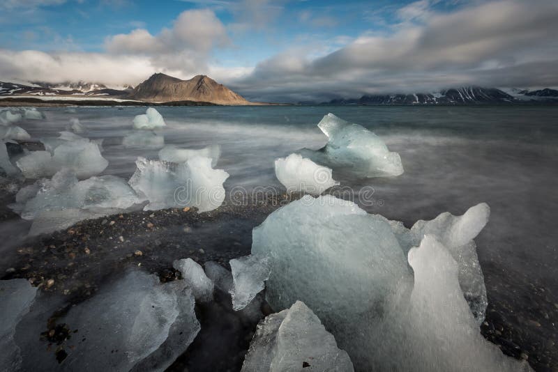 Ice on the Arctic Beach - Spitsbergen, Svalbard Stock Photo - Image of ...