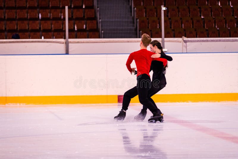 Ice Arena Figure Skating Training Pair Young Athletes Skaters Stock ...