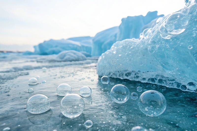Ice Background with Bubbles. Natural Blue Texture of Ice Stock ...
