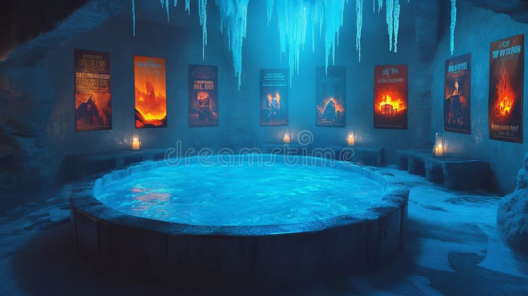 Ice Bath Surrounded by Chill-themed Posters . Stock Image - Image of ...