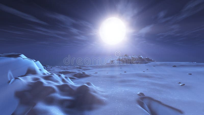 Ice Berg Night Full Moon, 3d Render Stock Illustration - Illustration ...