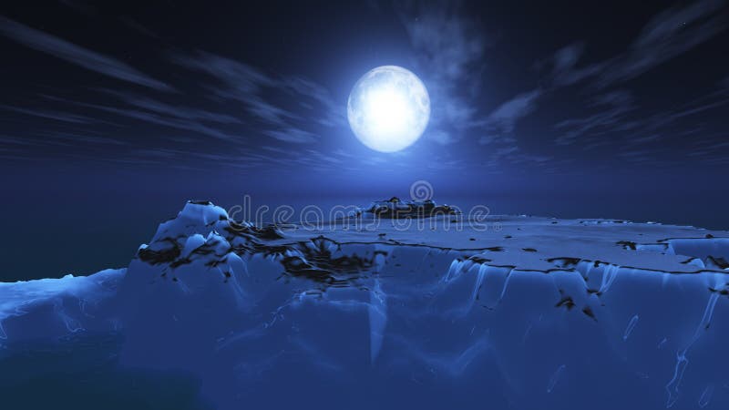 Ice Berg Night Full Moon, 3d Render Stock Illustration - Illustration ...