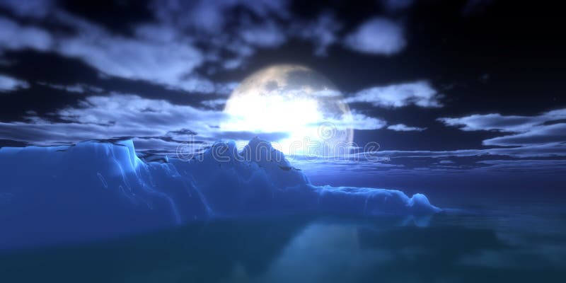 Ice Berg in Night Full Moon 3d Render Stock Illustration - Illustration ...