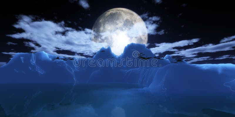 Ice Berg in Night Full Moon 3d Render Stock Illustration - Illustration ...