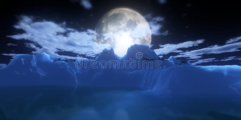 Ice Berg in Night Full Moon 3d Render Stock Illustration - Illustration ...